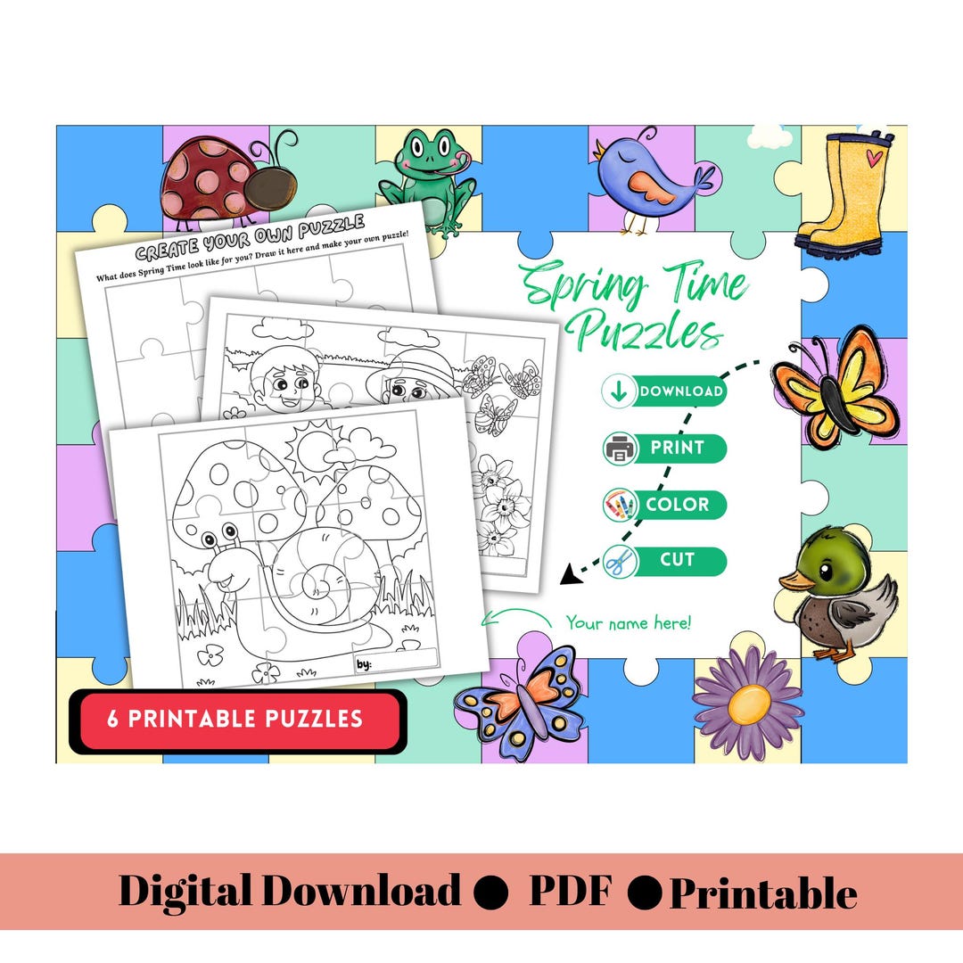 Color and Cut Puzzle Craft for Kids, DIY Coloring Page and Puzzle - Etsy