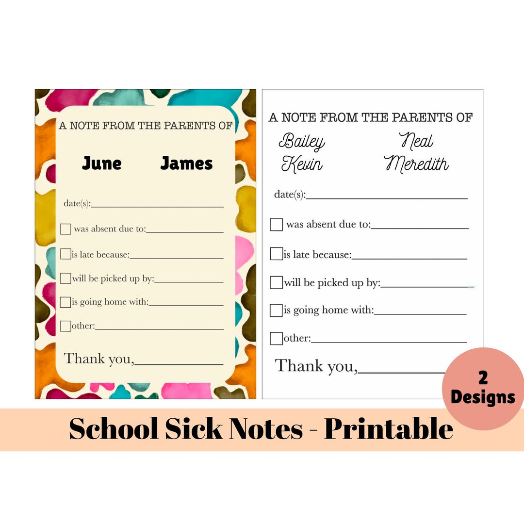 Editable School Excuse Note | Parent Absence Form (canva Template ...