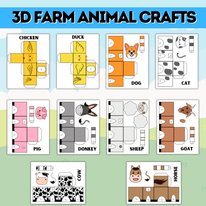 3D Farm Animal Printable Craft for Kids, Summer Playtime Boredom Buster ...