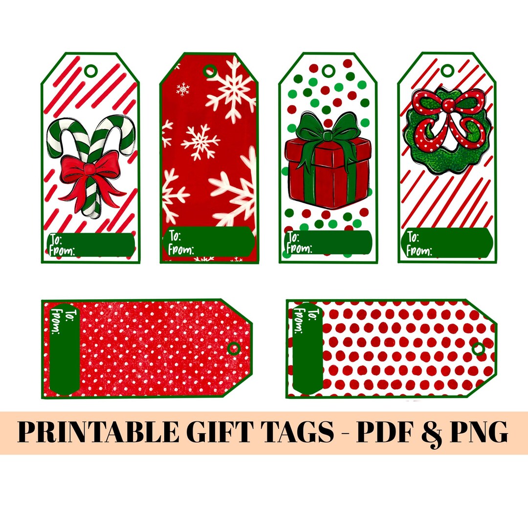 Red & Green Christmas Gift Tags | Classic Holiday Icons (digital ...