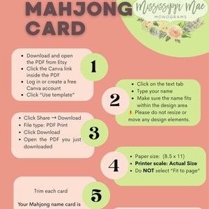 Editable Mahjong Name Card Template | NMJL Large Size (digital Download ...