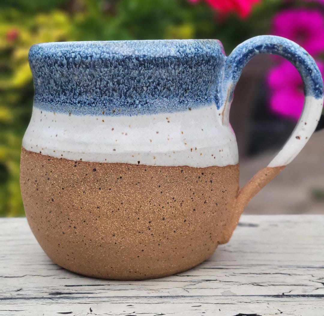 Handcrafted Mug - Pottery - Two-tone Blue and White Over Natural Clay ...