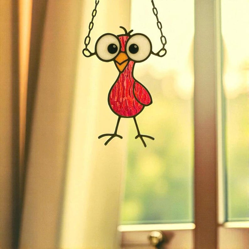 Funny Bird Stained Glass Suncatcher – Cute Cartoon Window Hanging ...
