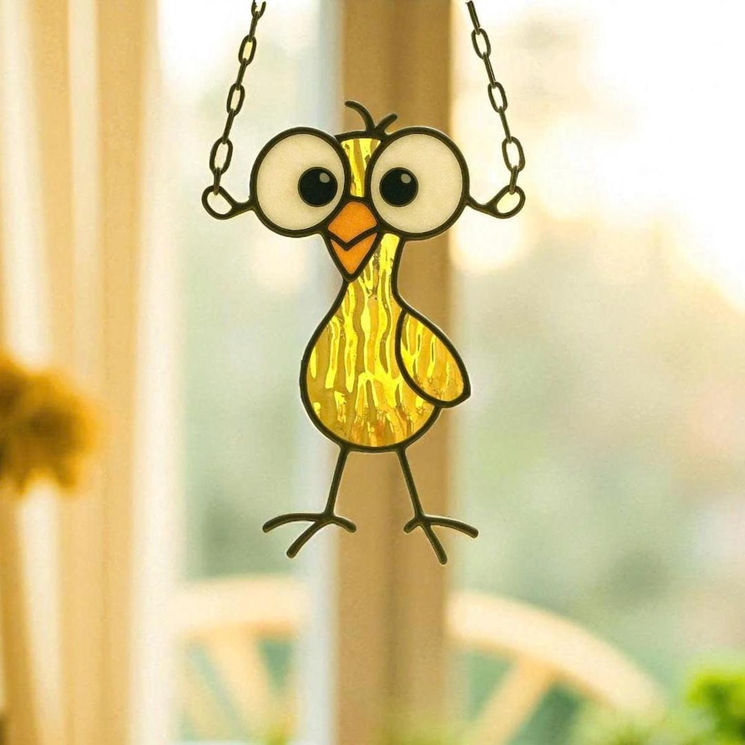 Funny Bird Stained Glass Suncatcher – Cute Cartoon Window Hanging ...