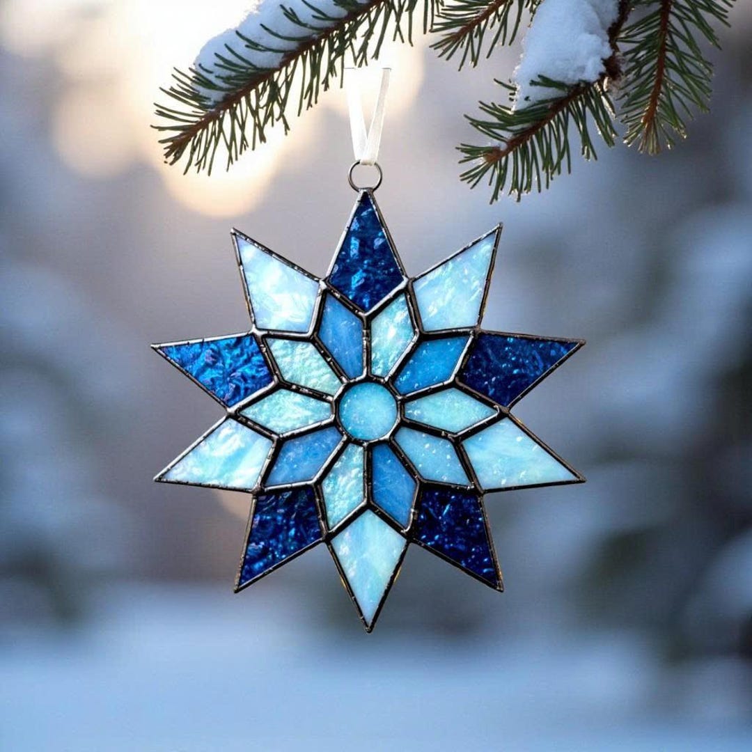 Blue Stained Glass Snowflake Ornament – Handmade Christmas Tree ...