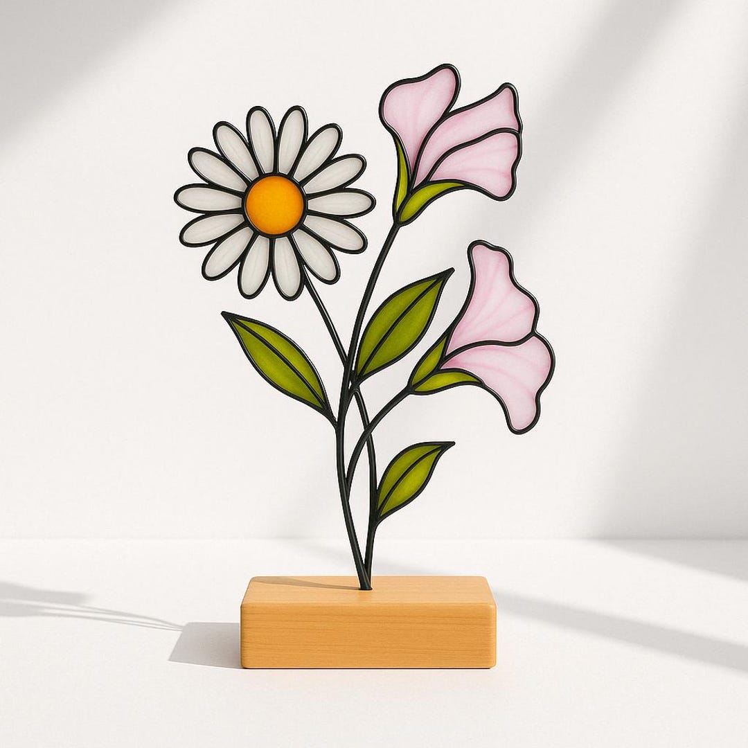 Handmade Stained Glass Daisy & Sweet Pea Flower – April Birth Flower - Etsy