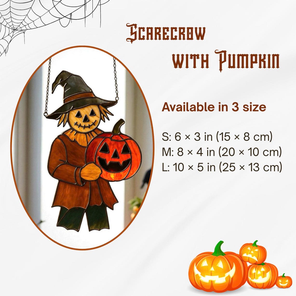 Halloween Stained Glass Scarecrow With Pumpkin – Fall Window Hanging ...
