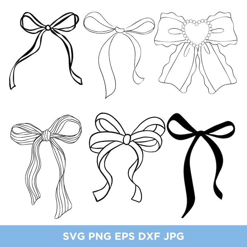 Ribbon Bow SVG Bundle: Coquette Hand-drawn Clipart (instant Download ...