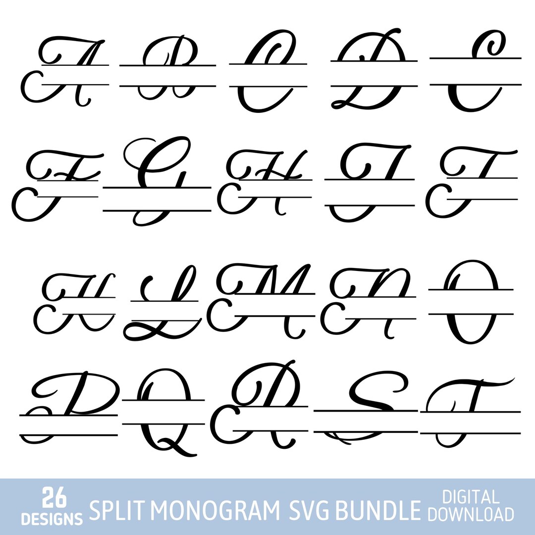 Split Monogram Svg Alphabet, Split Monogram Svg, Split Alphabets Svg ...