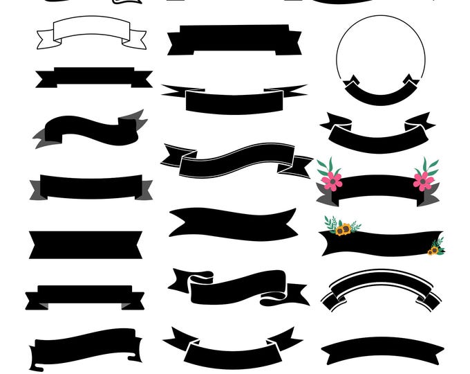 Banner Svg Bundle, Ribbon Label Silhouette, Header Banners Template ...