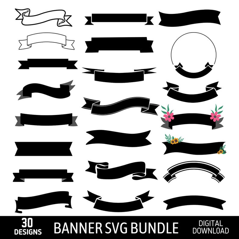 Banner SVG Bundle: Ribbon Banners, Birthday Designs (digital Download ...