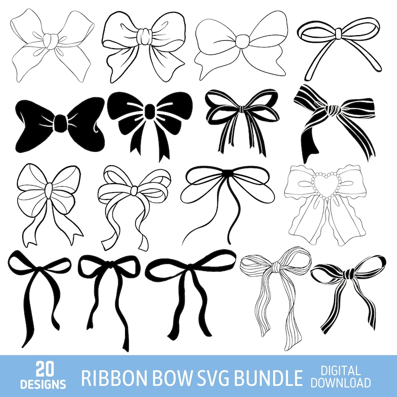 Black and White Bow Clipart - Etsy