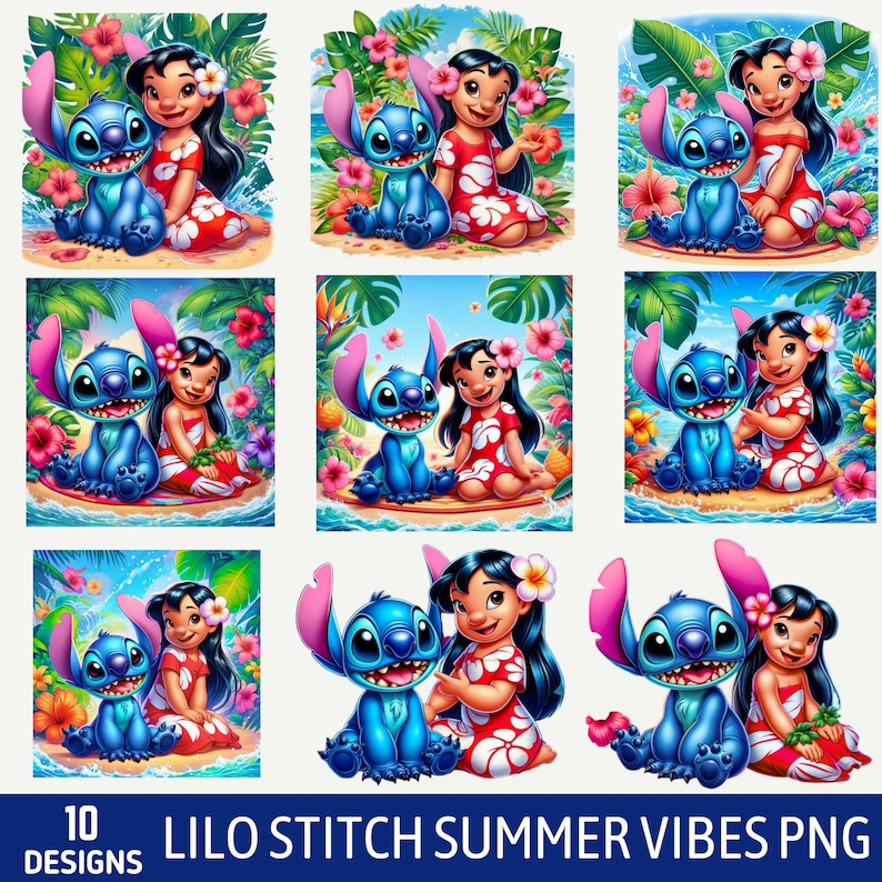 Lilo & Stitch Clipart: Hawaiian Beach Scene, Tropical Flowers (PNG) - Etsy
