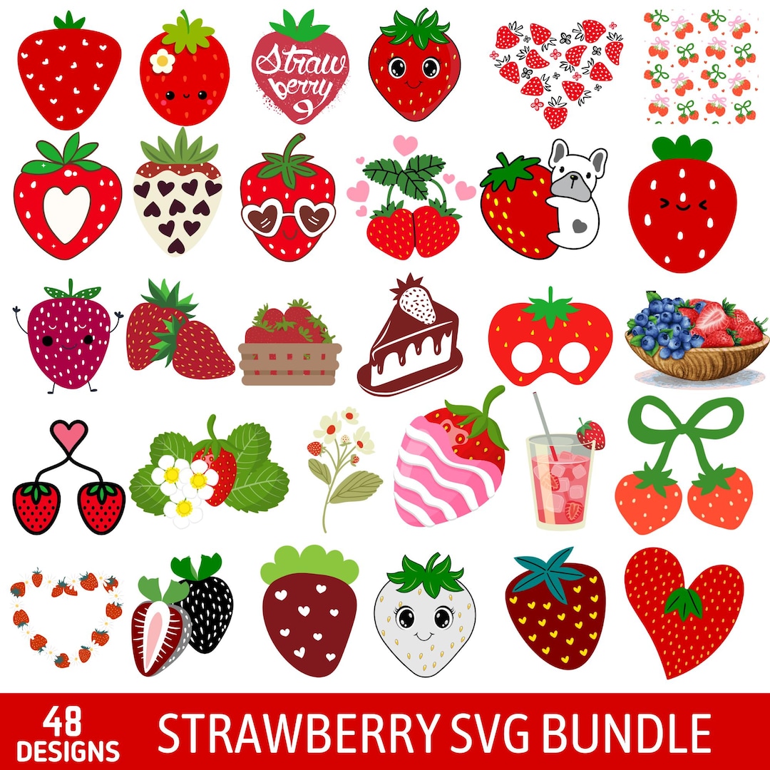 Strawberry SVG Bundle: Clipart, PNG, Cut Files for Cricut (instant ...