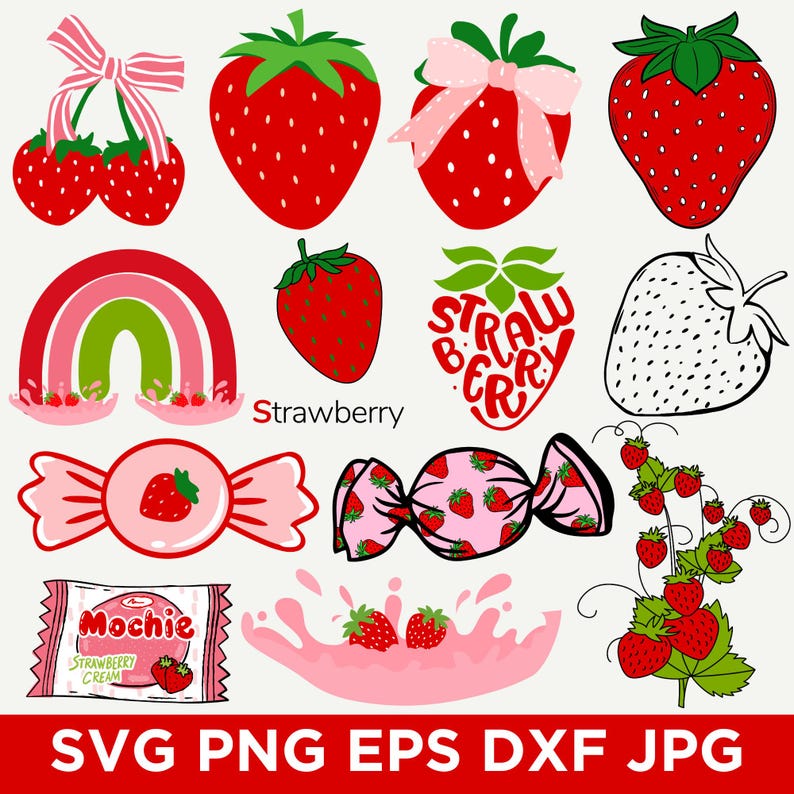Strawberry SVG Bundle | Cute Strawberry Clipart, Fruit Png Eps Dxf Jpg ...