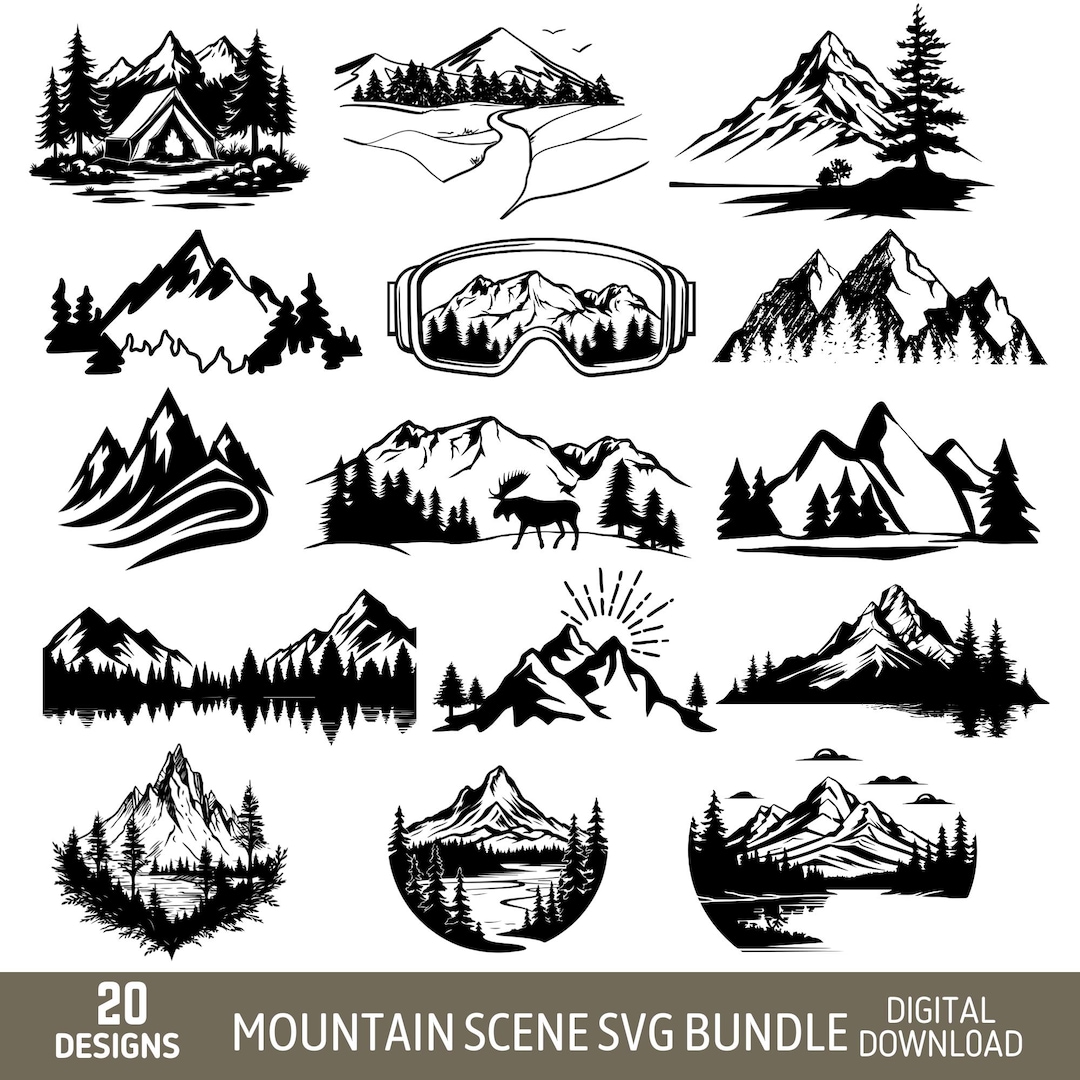Mountain Scenes SVG Bundle: Adventure & Travel Designs (digital ...