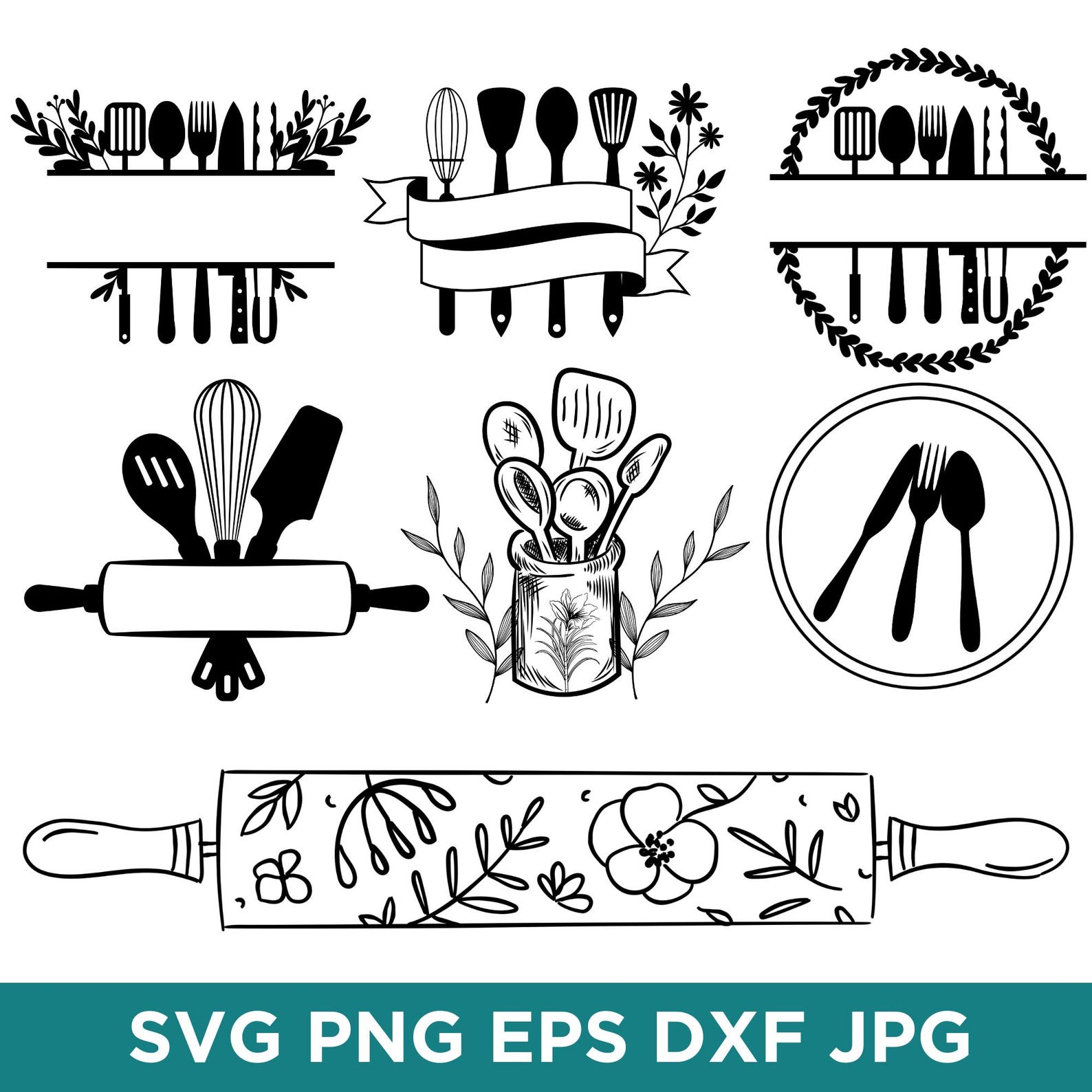 Kitchen Monogram SVG Bundle: Utensil, Chef Hat, & Farmhouse Designs ...