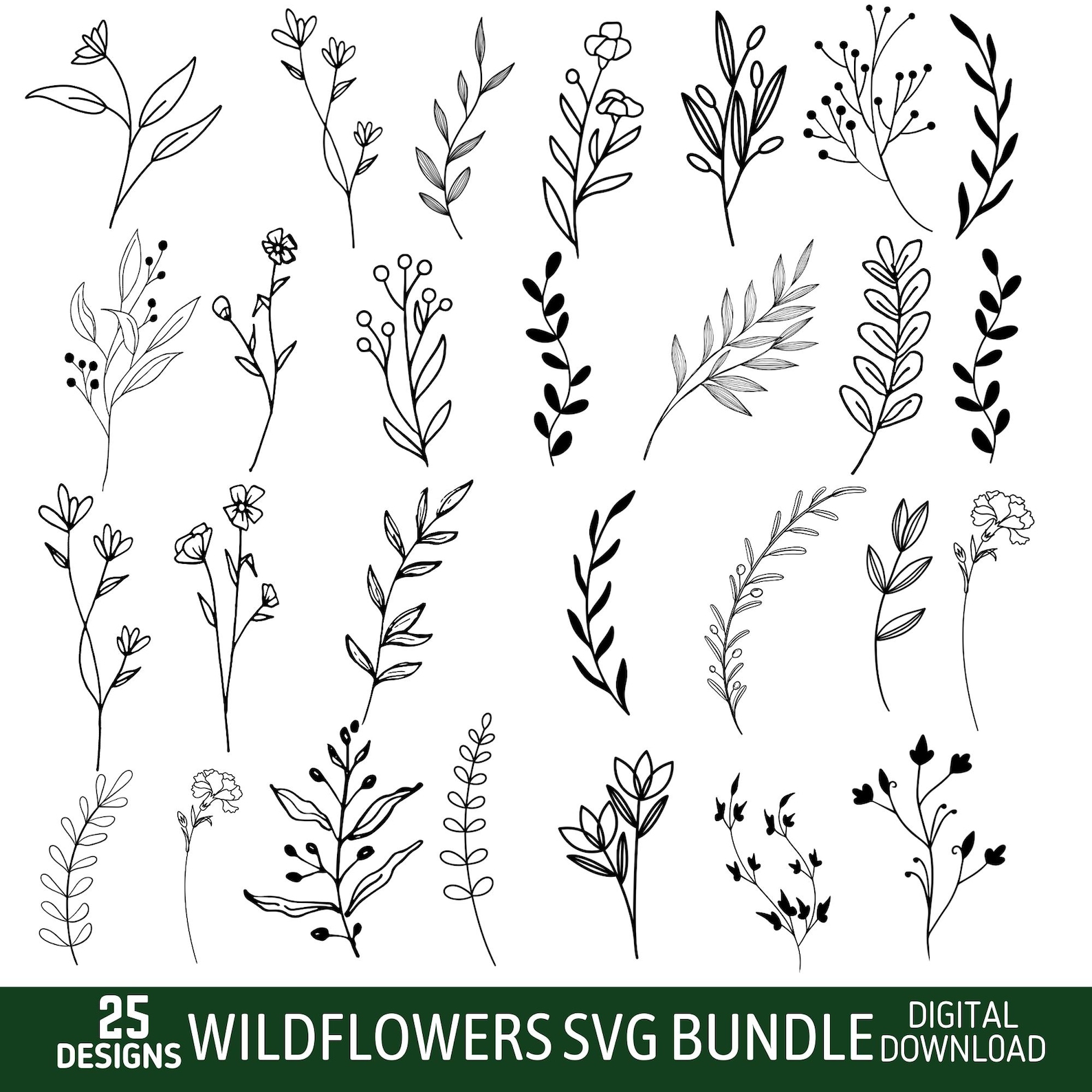 Wildflower Svg Bundle, Wildflower Vector, Floral Svg, Flower Svg ...