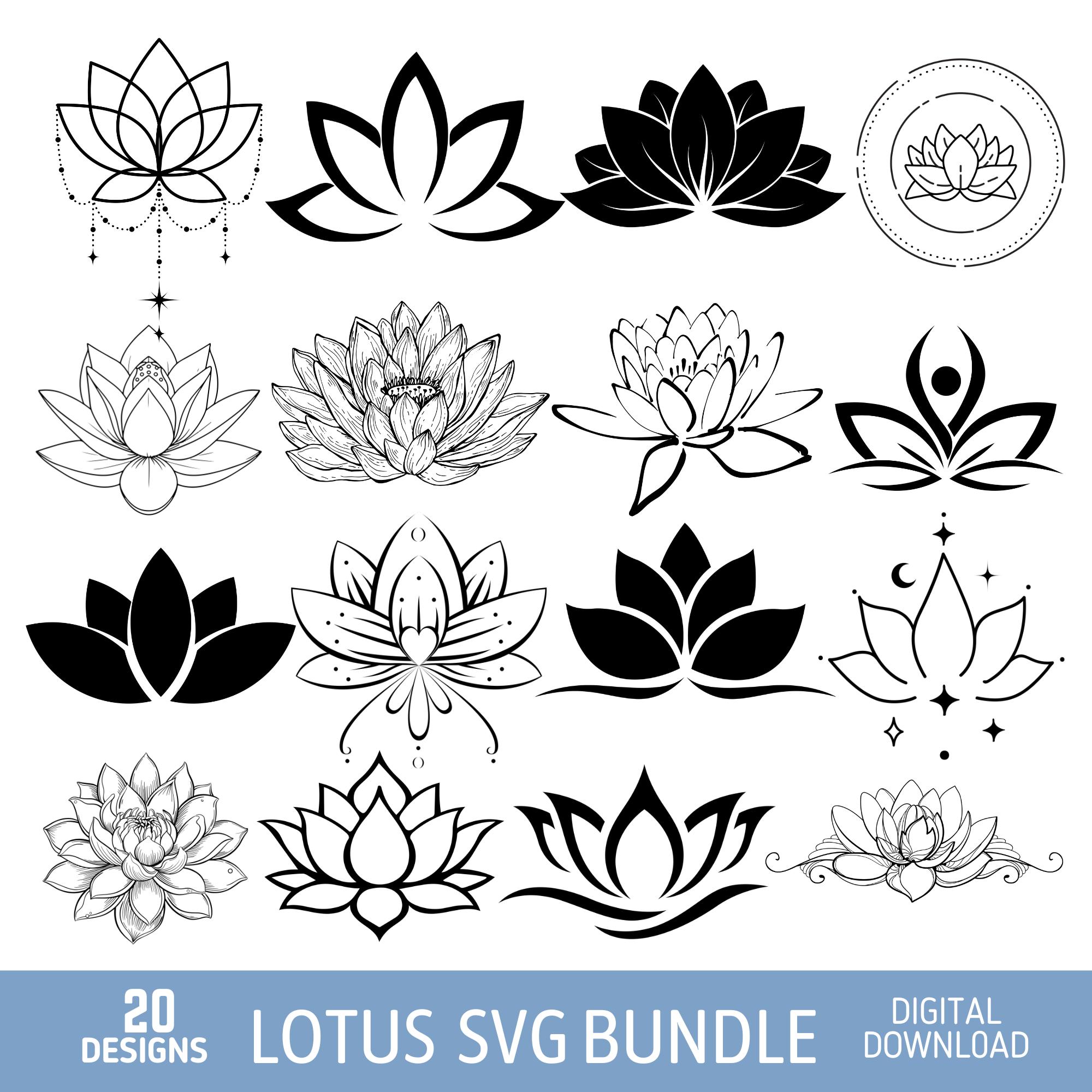 Lotus Flower SVG Bundle, Lotus Svg, PNG, Dxf, Eps, Pdf Cutting, Laser ...