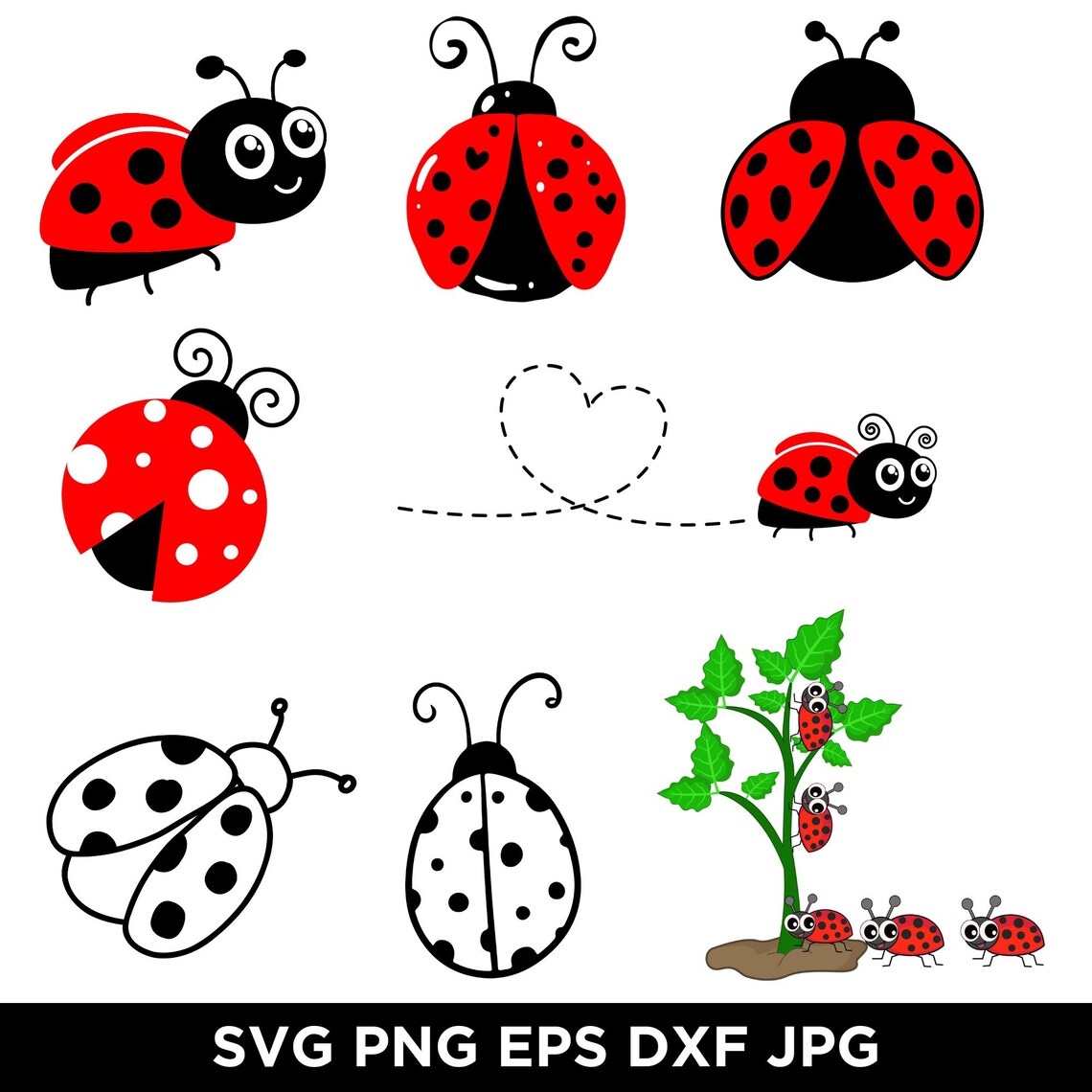 Ladybug SVG Bundle: Layered Clipart, Silhouette Designs (digital ...