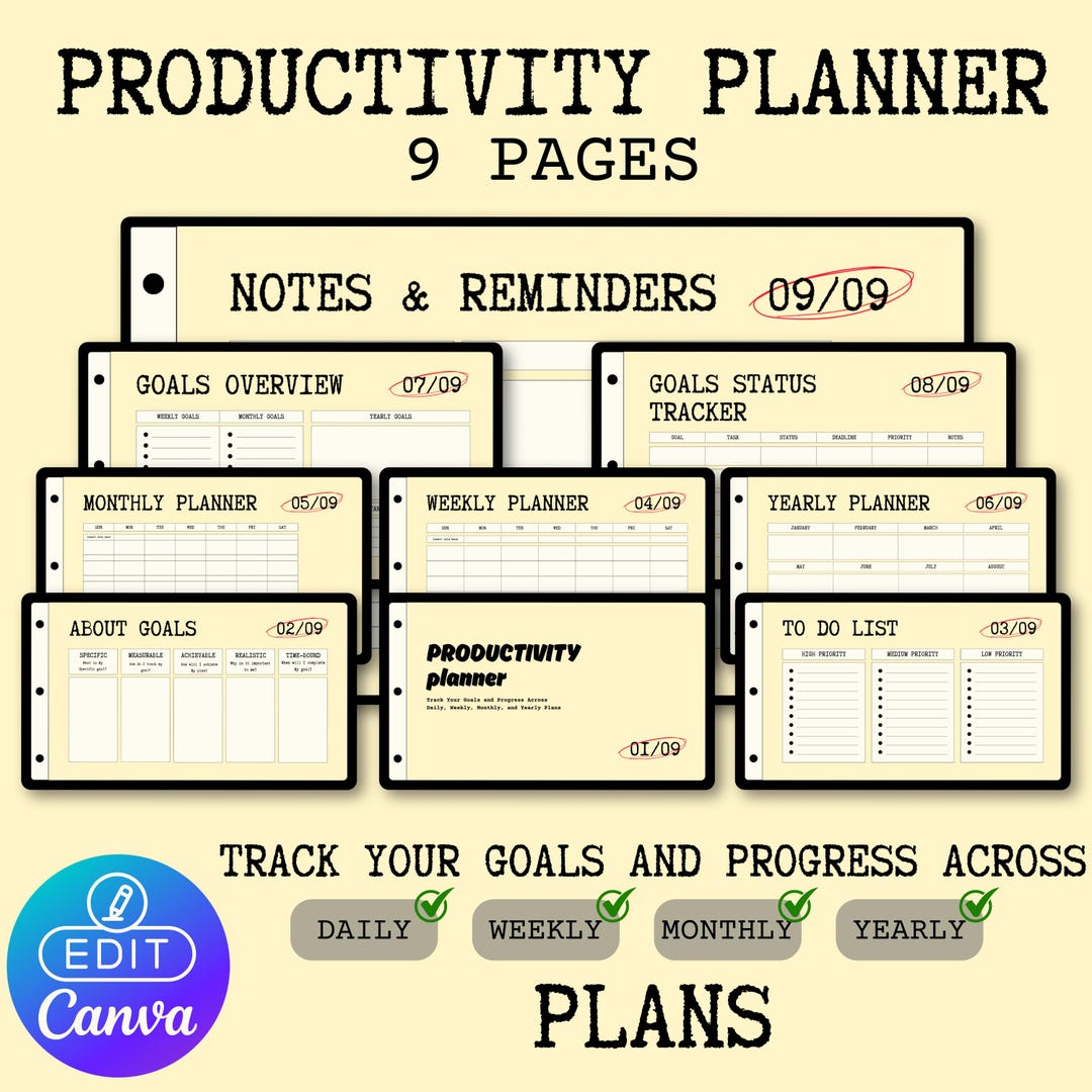 Productivity Planner, Goal Tracker, to Do List, Weekly Monthly Yearly ...