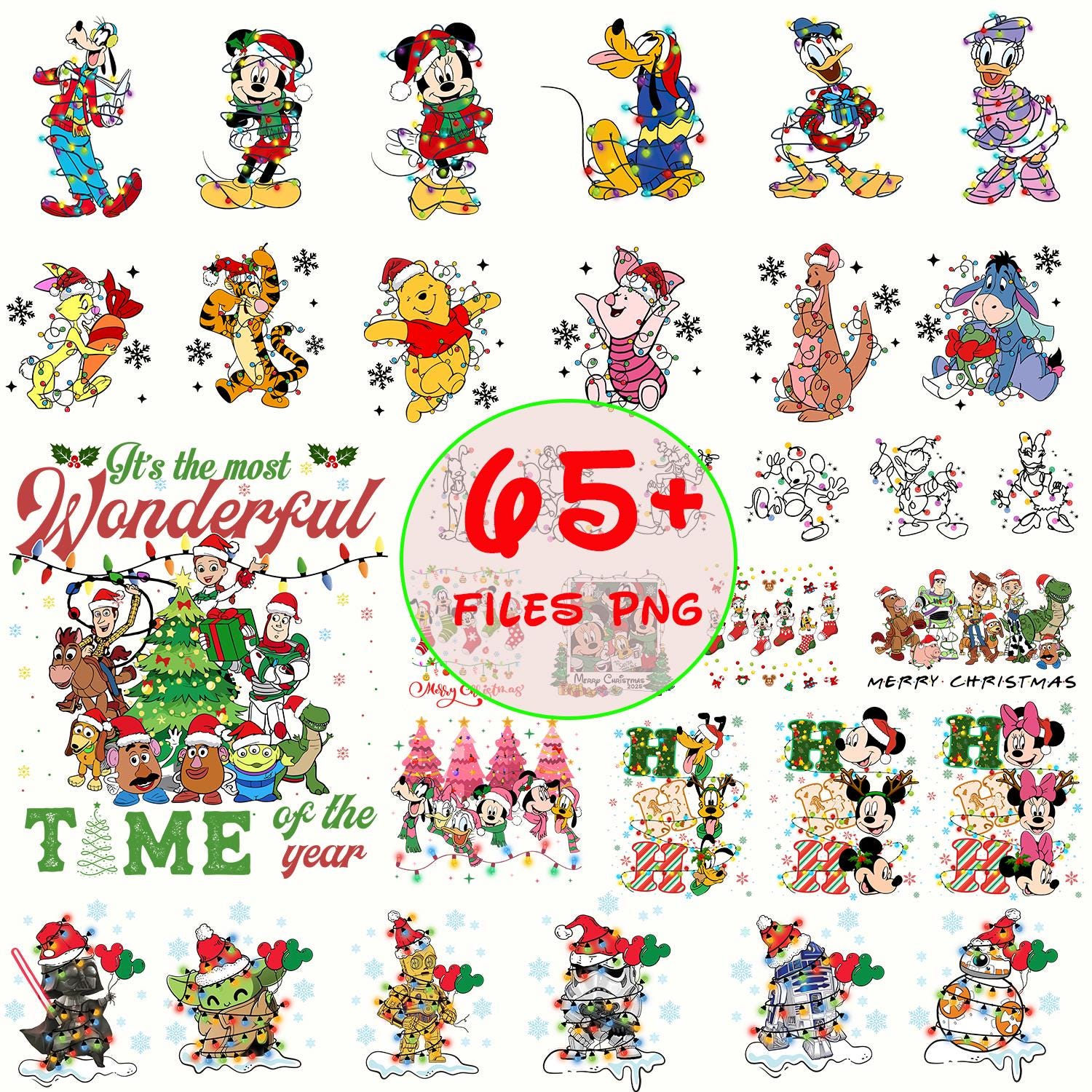 65+ Disney Christmas Lights Png Bundle, Mouse and Friends Christmas Png ...