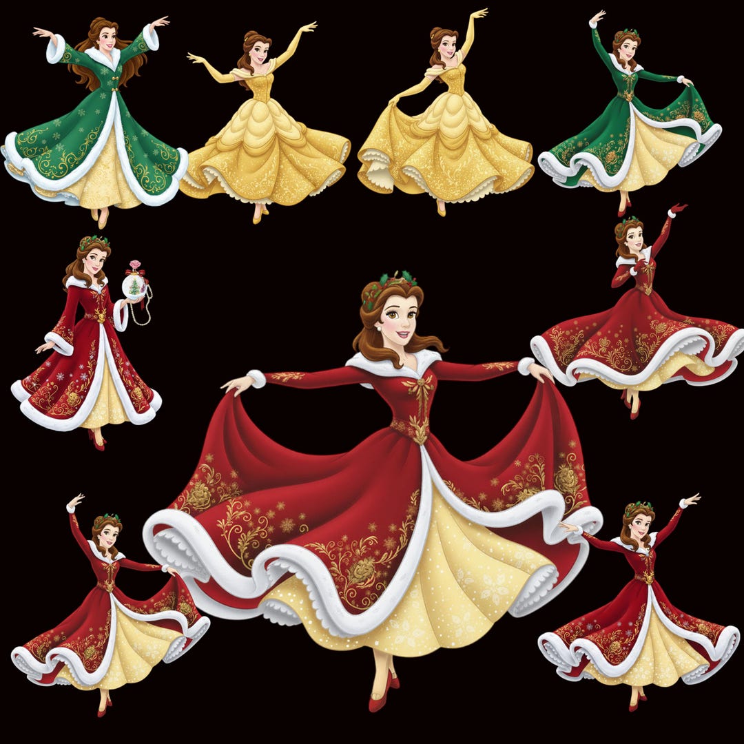 Christmas Belle Princess Png Bundle, Beauty and the Beast Xmas Png ...