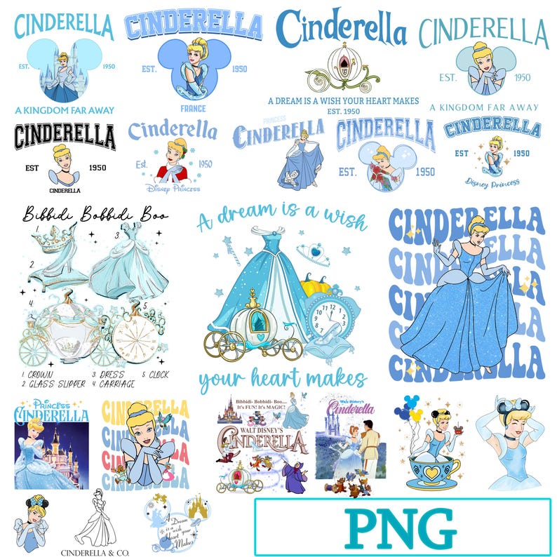 Cinderella PNG Bundle, Disney Princess Clipart, Glass Slipper Design ...