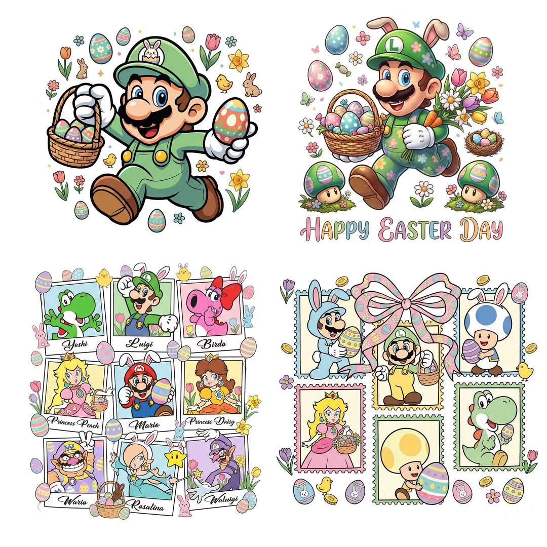 Super Mario Easter PNG Bundle, Kids Easter Day Shirt Design, Mario and ...