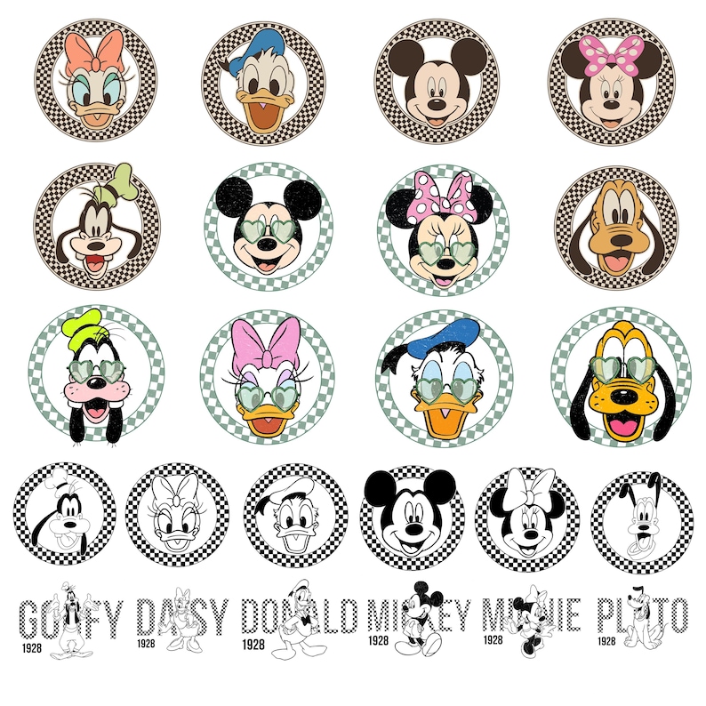 Retro Mickey Minnie Checkered PNG Bundle, Disney Checkered Png, Disney ...