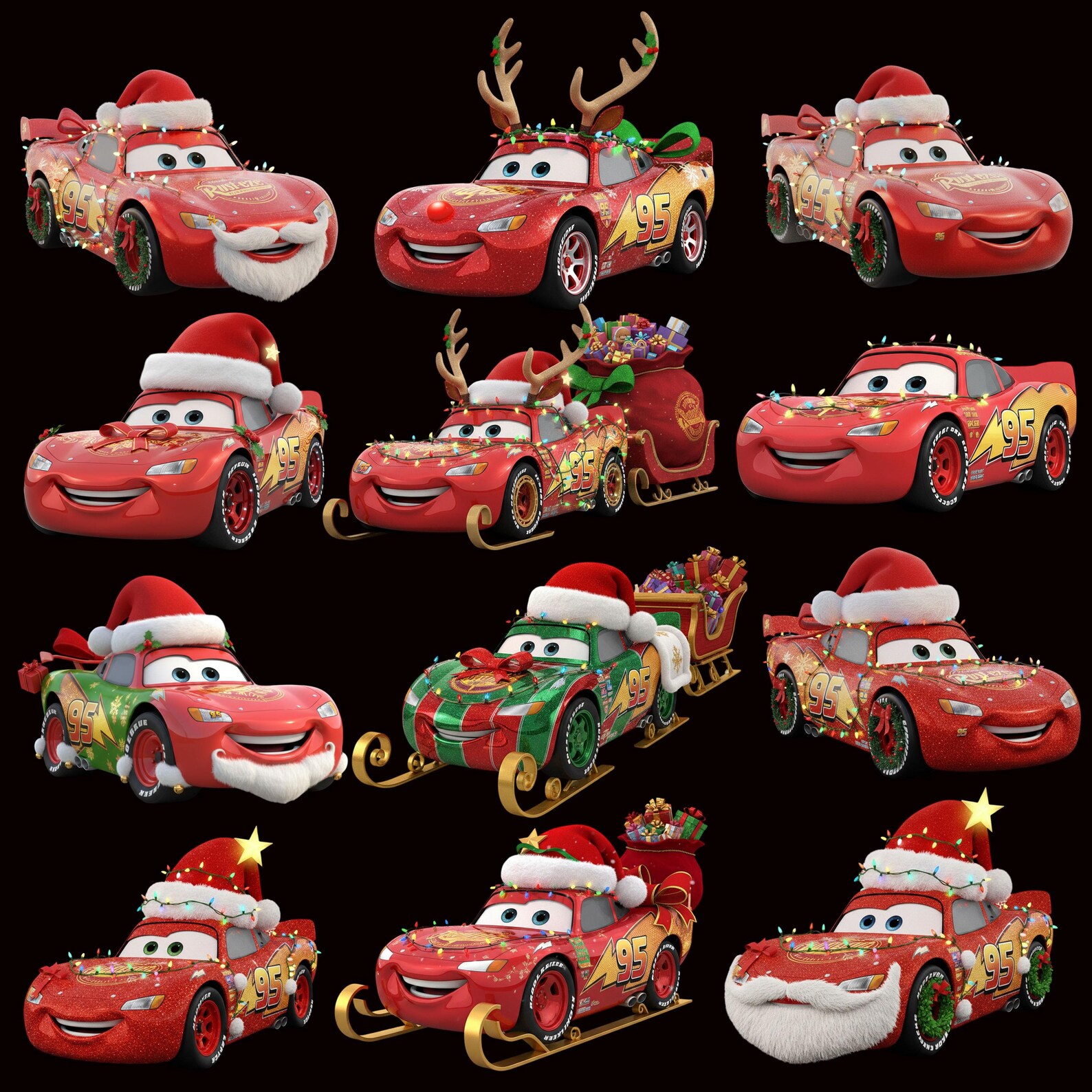 Paquete de Rayo McQueen en formato PNG de Navidad, McQueen de Navidad ...