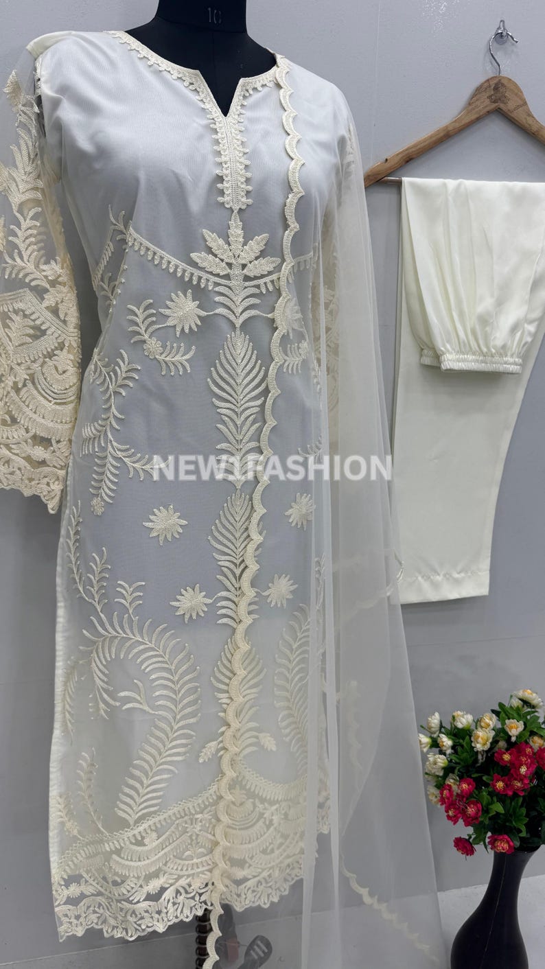 Lightweight Claasic Style Cream Color Straight Kurta Pant Suit Set in ...
