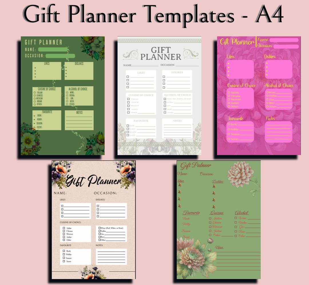Printable Gift Planner | Floral Gift Ideas Template | Likes & Dislikes ...