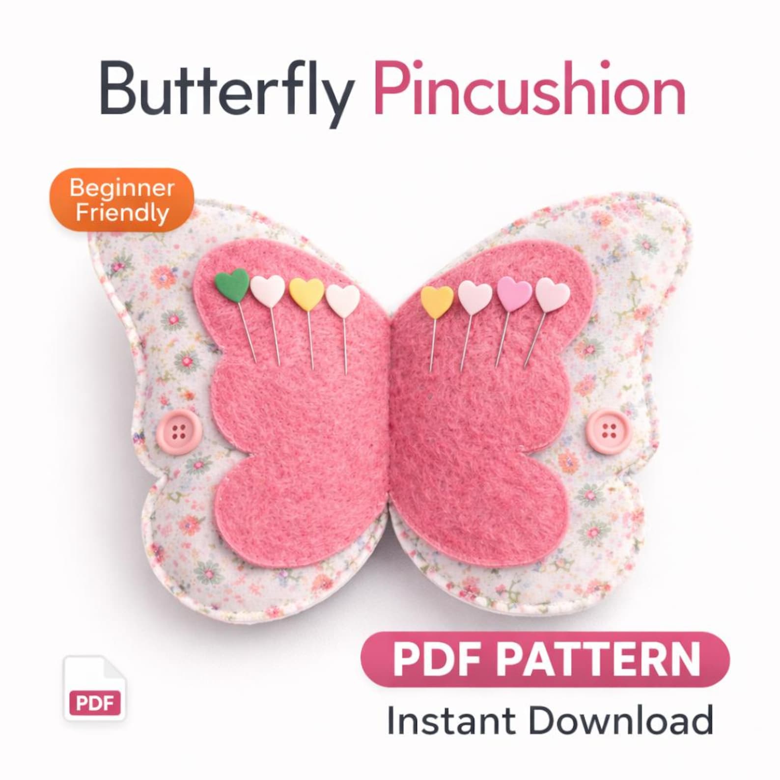 Butterfly Pincushion Pattern PDF | Sewing Tutorial | Fabric Pin Holder ...