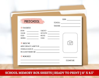 School Memory Box Questionnaire, School Years Pages, Baby Keepsake ...