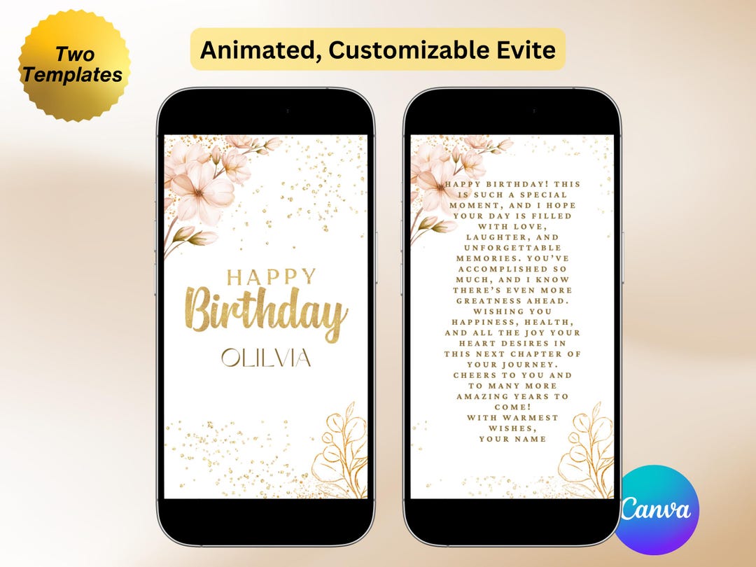 Editable Happy Birthday Digital Card, Animated Birthday E-card ...