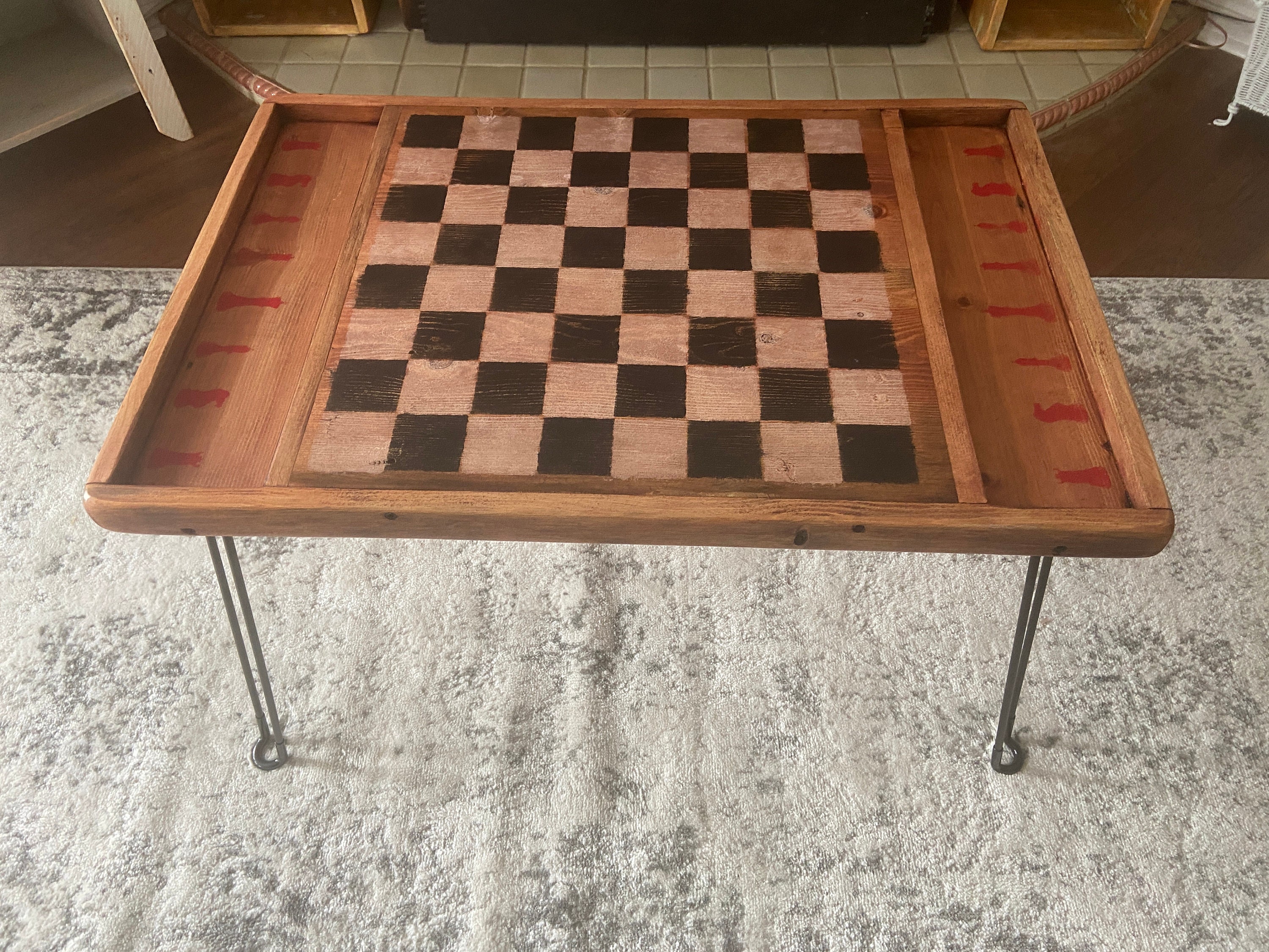 Chess/backgammon Reversible Coffee Table W/hairpin Legs! Christmas ...