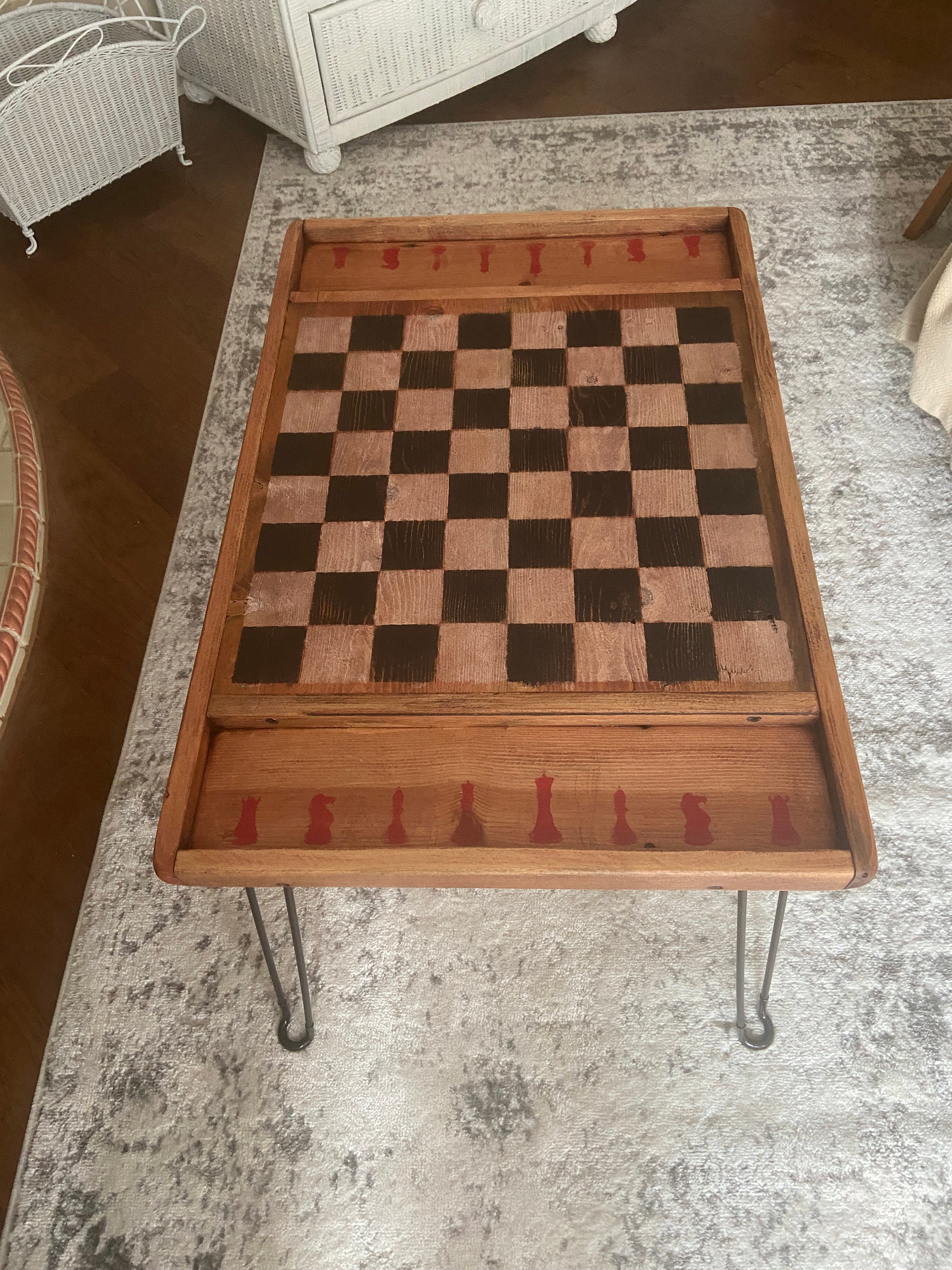 Chess/backgammon Reversible Coffee Table W/hairpin Legs! Christmas ...