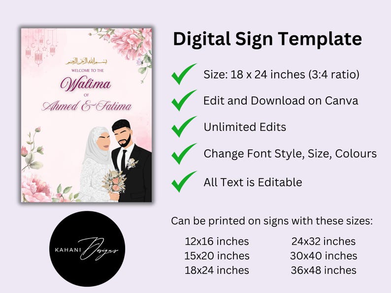 Walima Welcome Sign, Customizable Template, Editable Design, Muslim ...