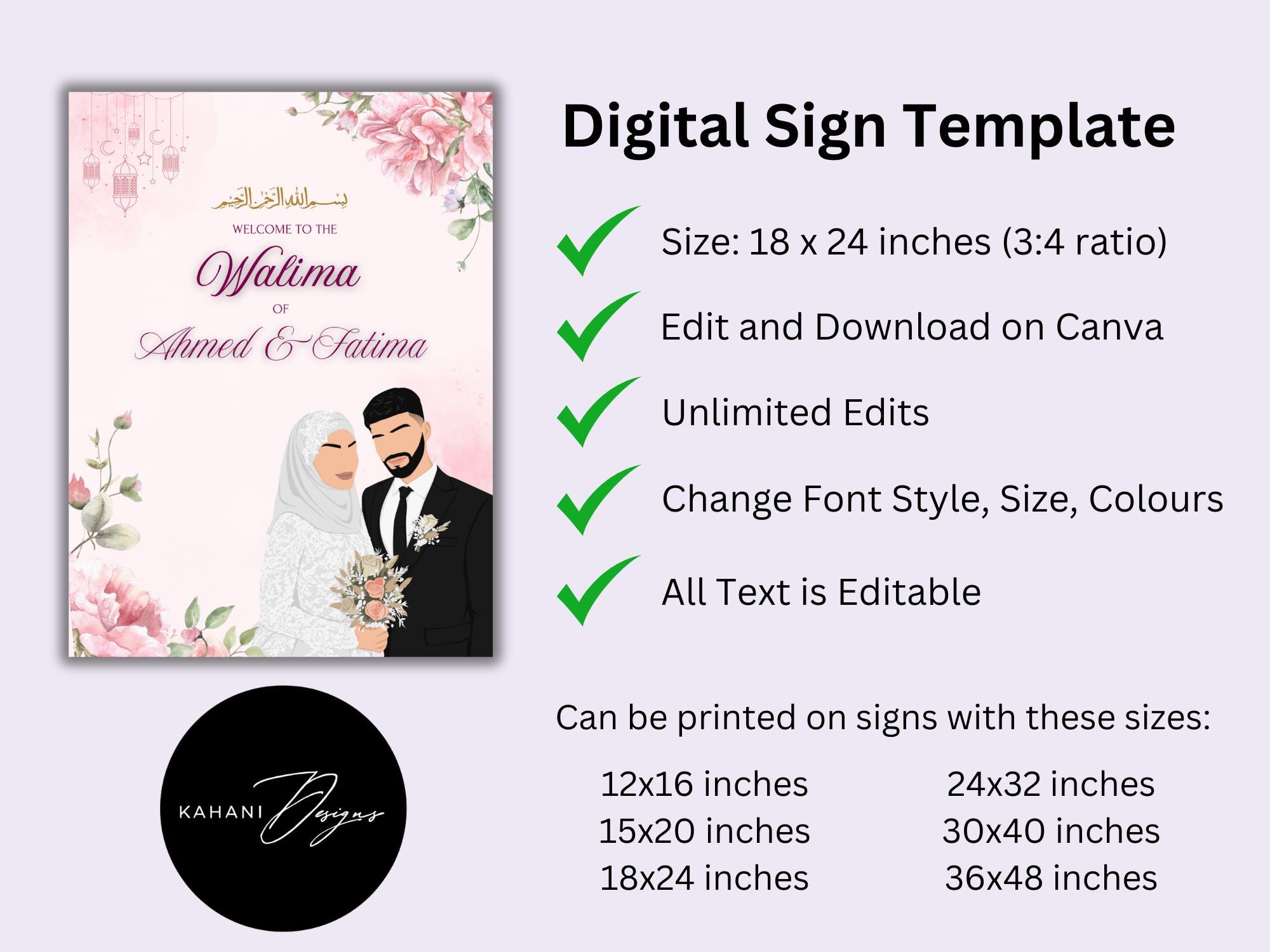 Walima Welcome Sign, Customizable Template, Editable Design, Muslim ...