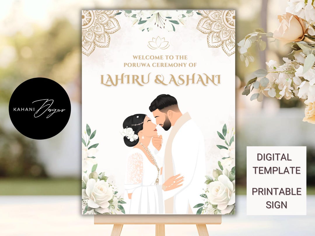 Poruwa Ceremony Welcome Sign, Customizable Design, Editable, Digital ...