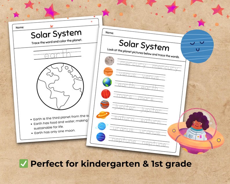 Planets Coloring Sheets – Solar System Tracing and Handwriting Practice ...
