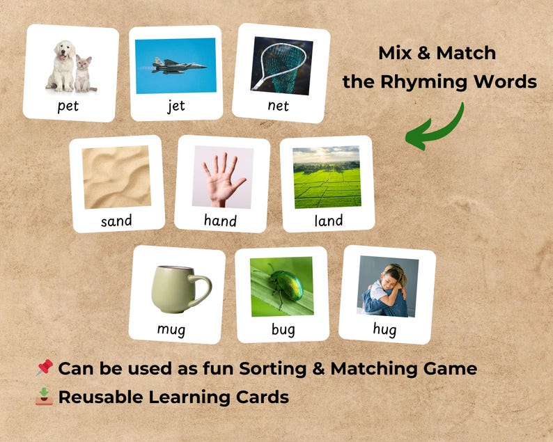 Rhyming Word Cards – 60 Printable Phonics Cards With Pictures – Rhyming ...