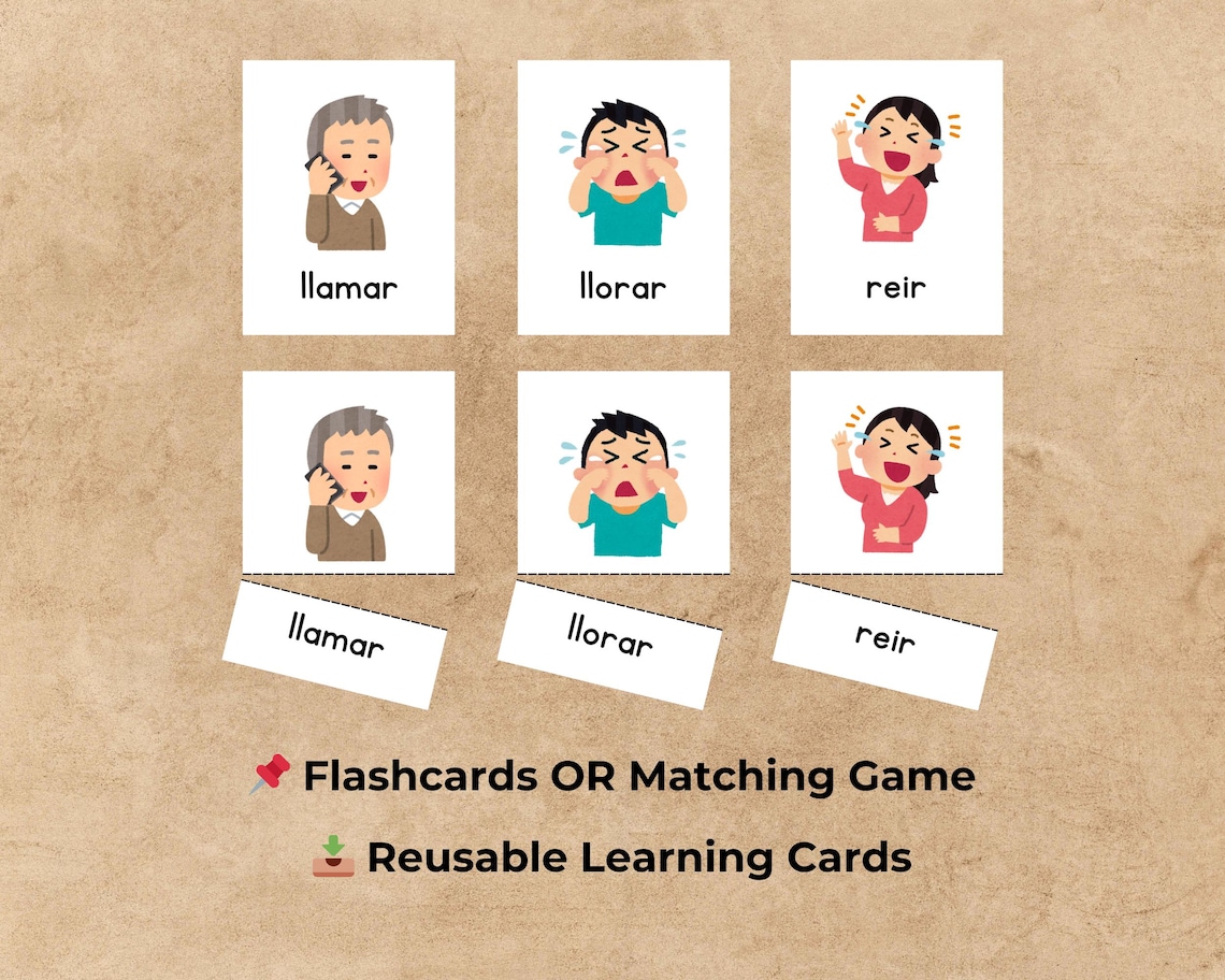 Spanish Verbs Flashcards | 28 Action Words in Spanish, Printable ...