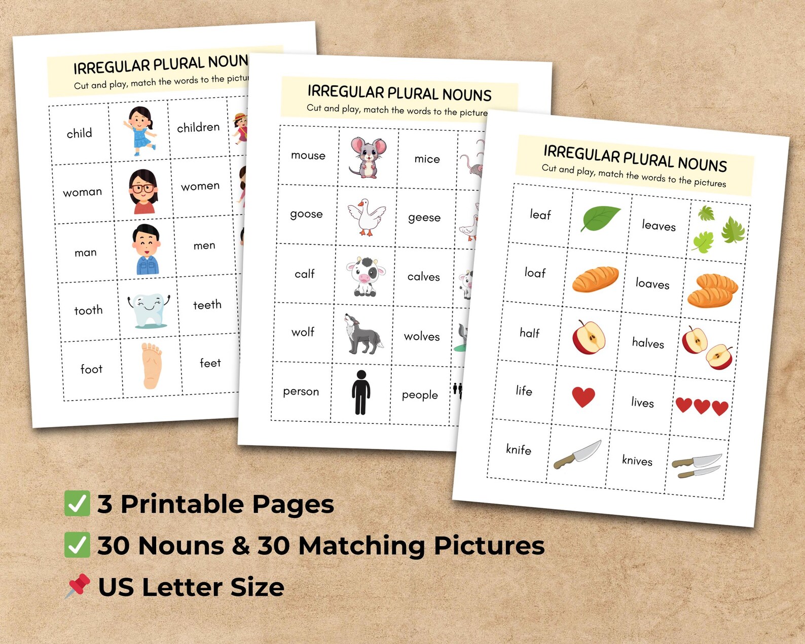 Irregular Plural Nouns Matching Game: Grammar Activity – Printable ...
