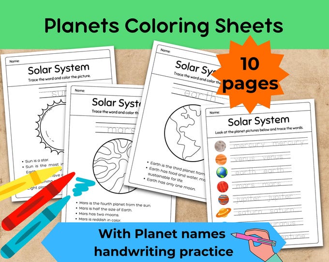 16 Solar System Planets Color Read Trace Write Worksheets. Preschool ...