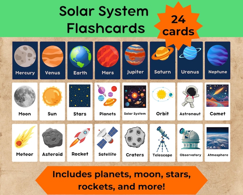 Solar System Flashcards – 24 Printable Space Vocabulary Cards for Kids ...