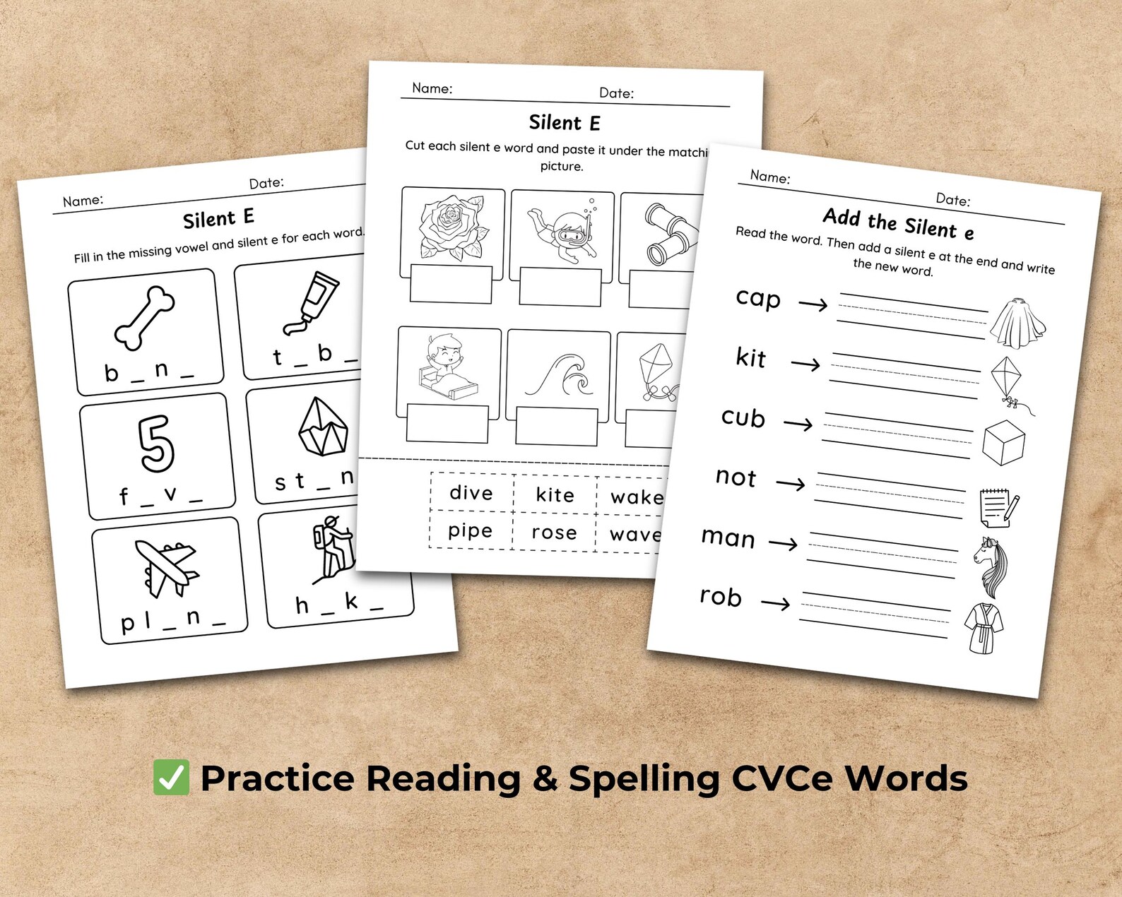 Silent E Worksheets: Cvce Words Phonics Practice – Long Vowels ...