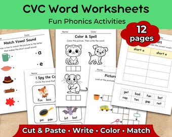 CVC Words Matching Game: Kids Phonics Printable Activity - Early ...