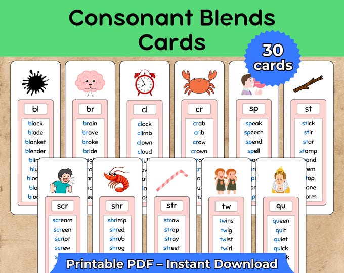 Consonant Blends Flashcards – R, L, S, T, W & 3-letter Blends ...